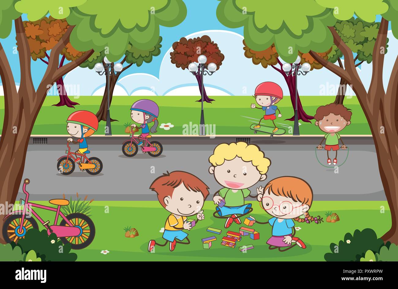 Many children playing in the park illustration Stock Vector Image & Art ...