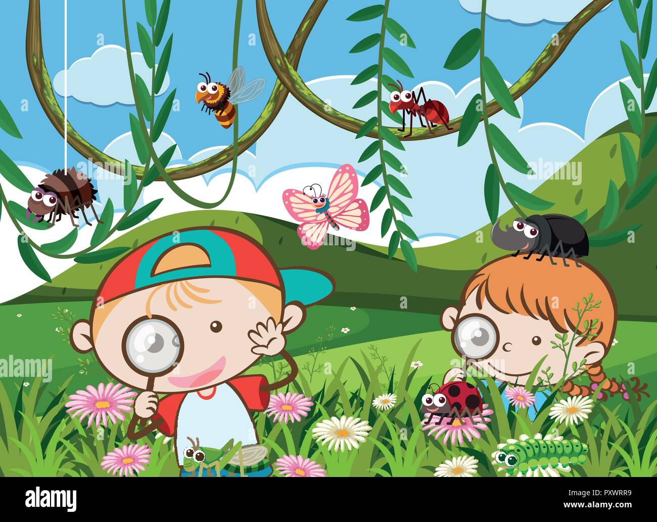 Kids are Playing in the Garden illustration Stock Vector Image & Art ...