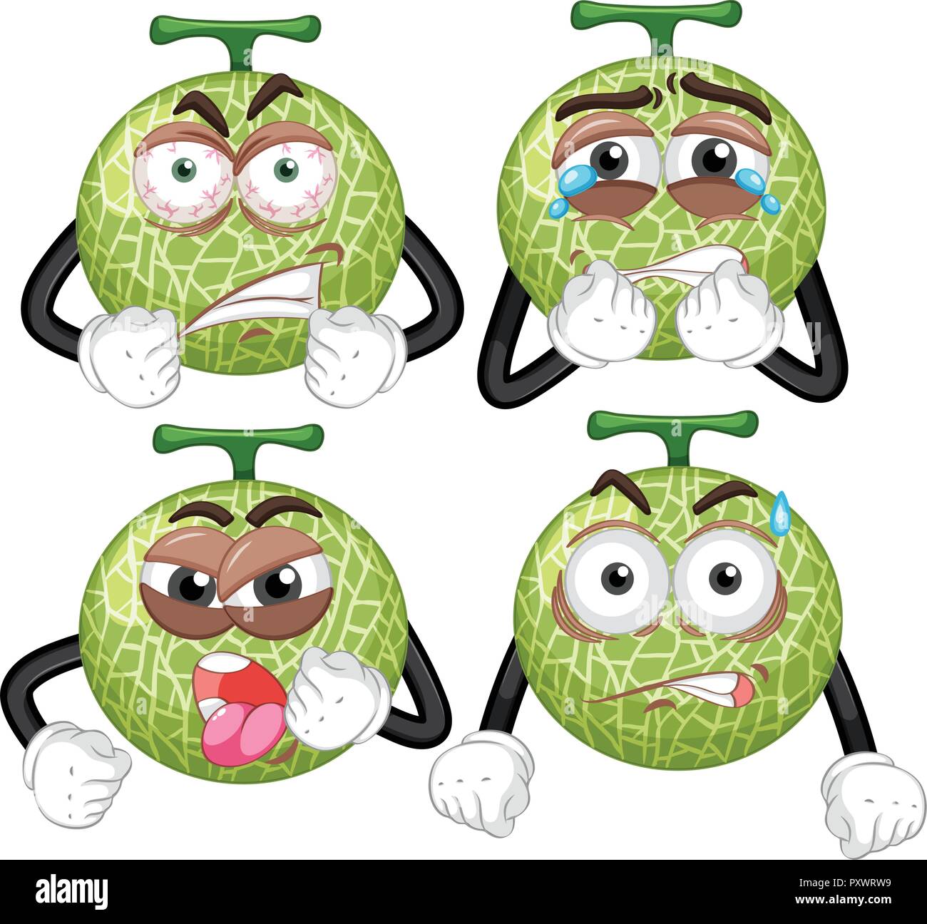 Melon with four different expressions illustration Stock Vector Image ...