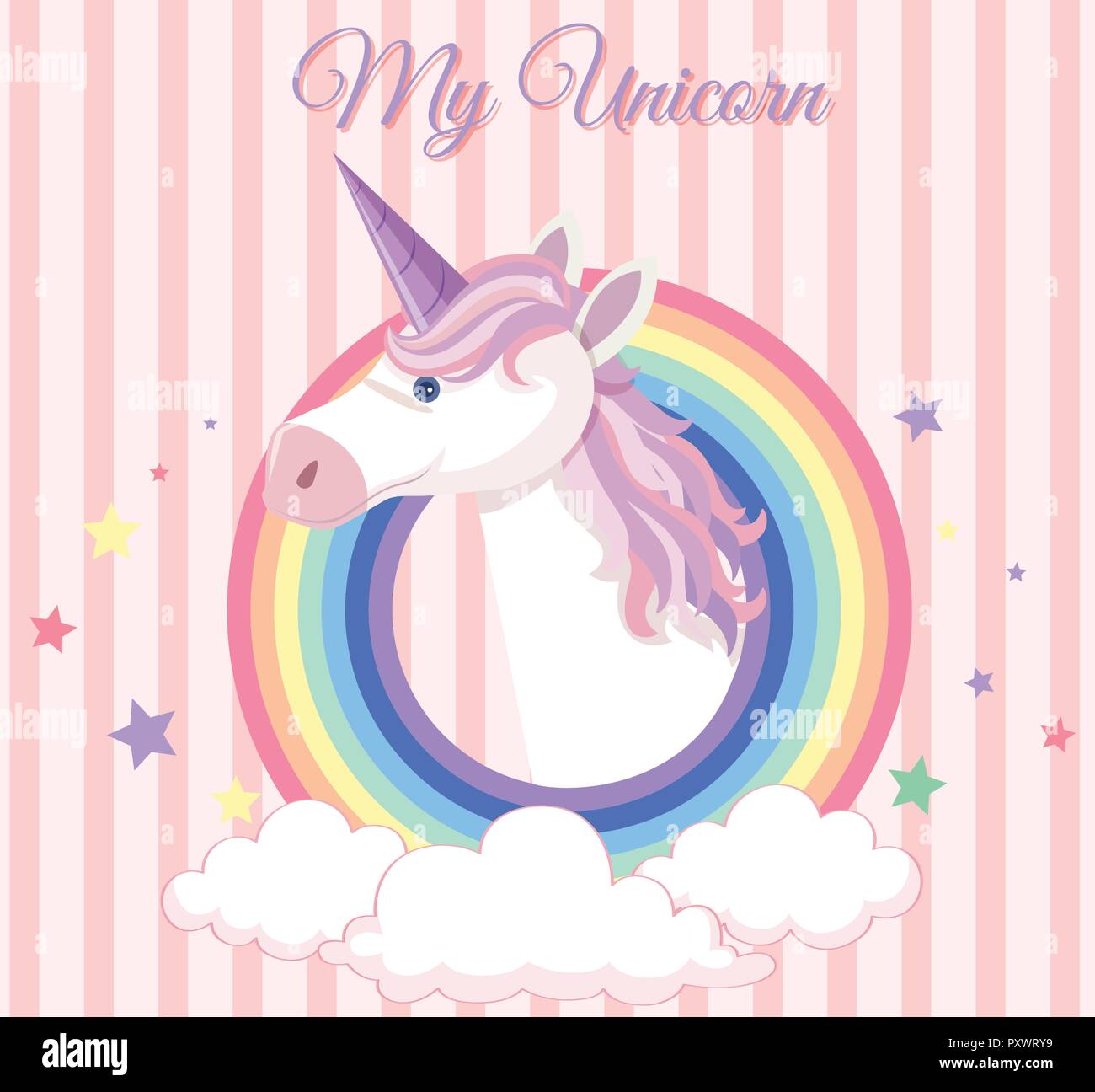 Poster design with unicorn and round rainbow illustration Stock Vector ...