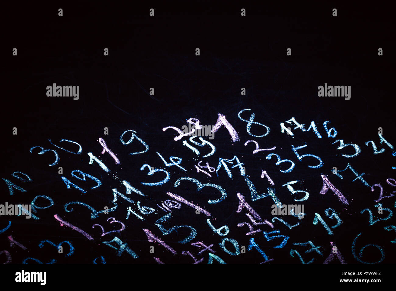 numbers written in multicolored chalk background image Stock Photo - Alamy