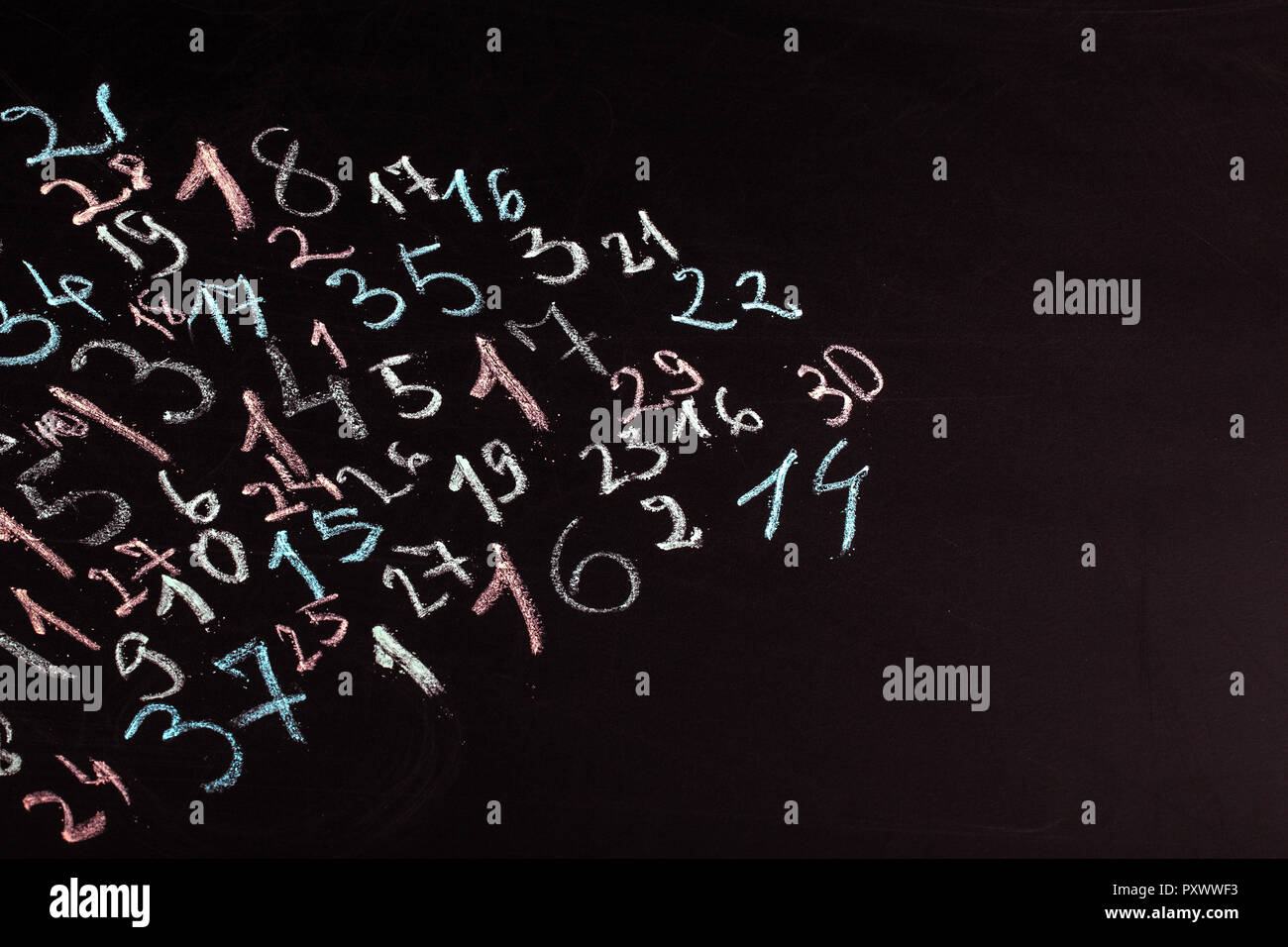 numbers written in multicolored chalk background image Stock Photo - Alamy