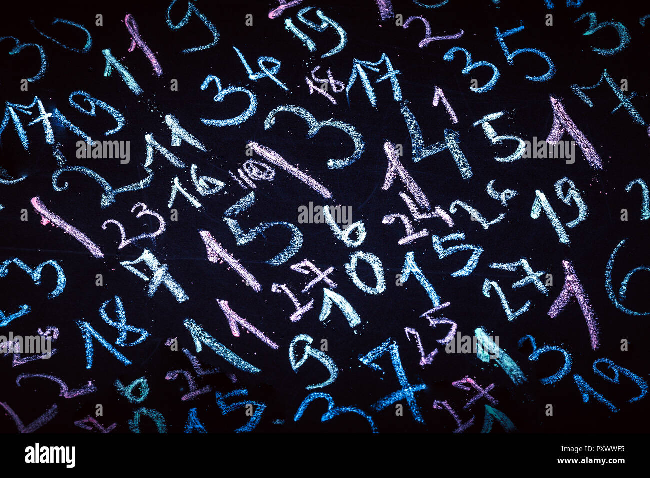 numbers written in multicolored chalk background image Stock Photo - Alamy