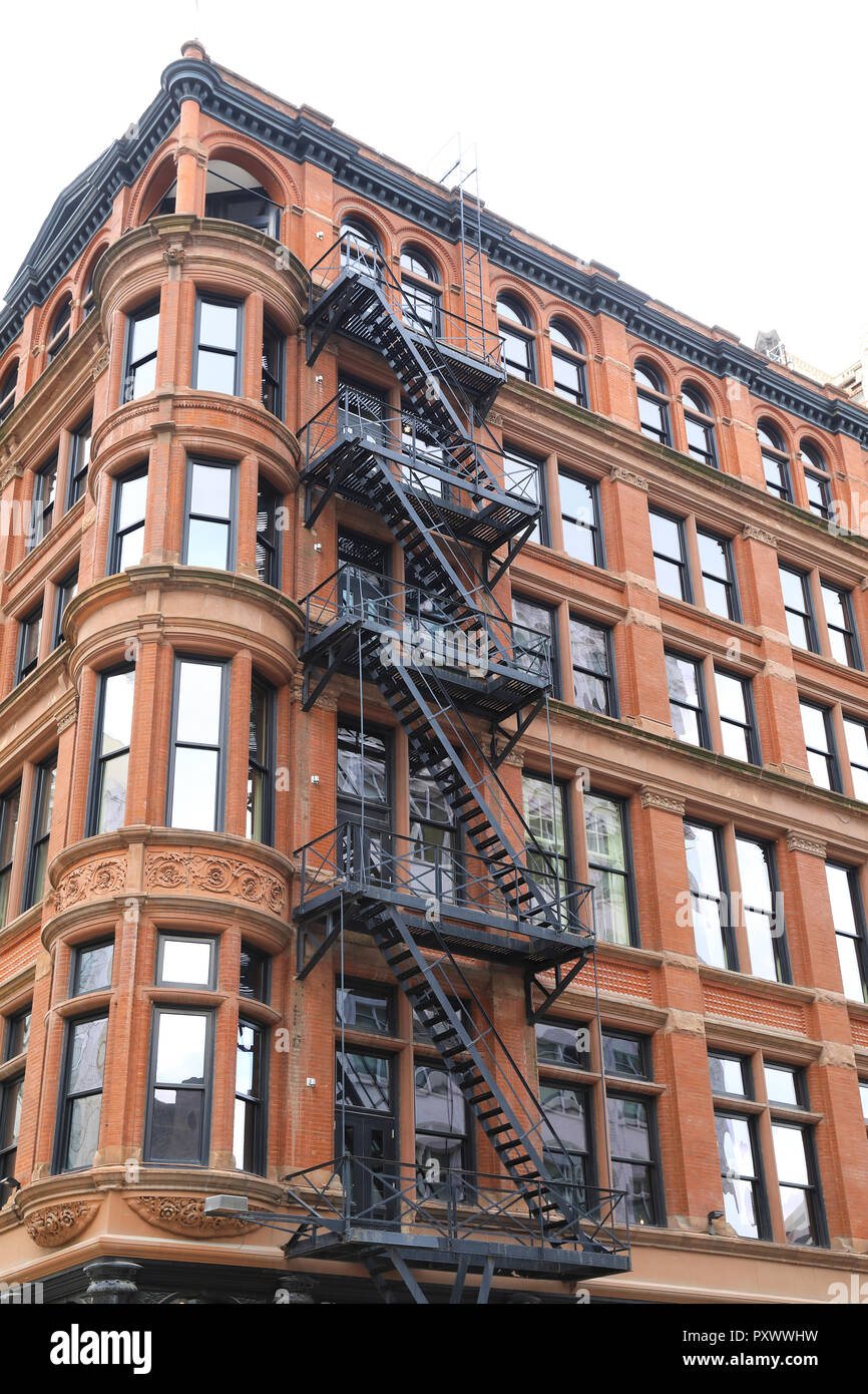 Fire escape on John R and Woodward Avenue, in Downtown Detroit, in ...
