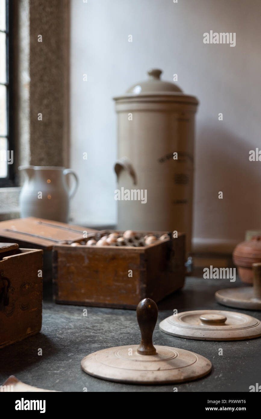 Victorian kitchen equipment for storing and pressing to make delicacies ...