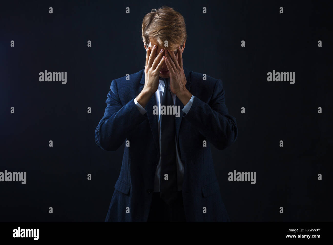 Depressed businessman. Depressed and confused, work problems and ...