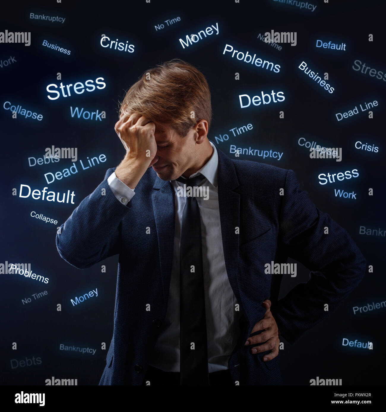 man businessman under stress. Many problems, concept. A young guy in ...