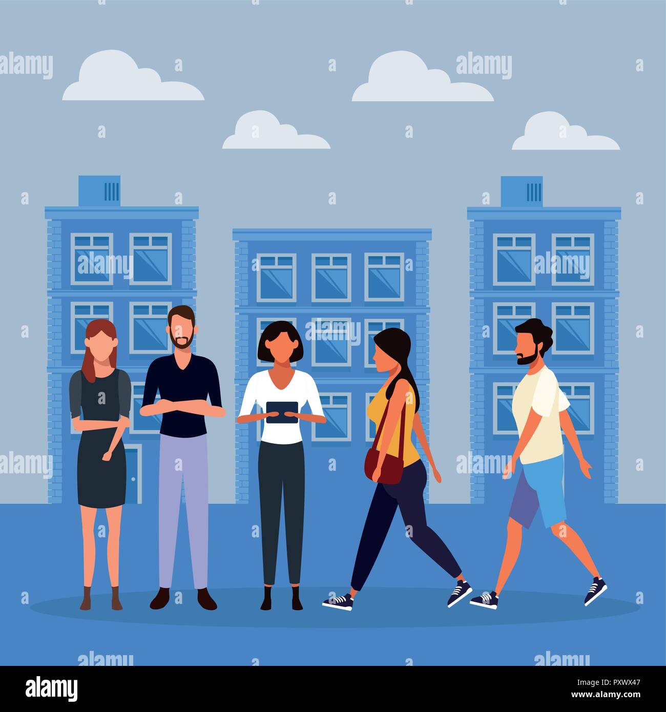 Crowd of people pedestrian crossing Stock Vector Images - Alamy