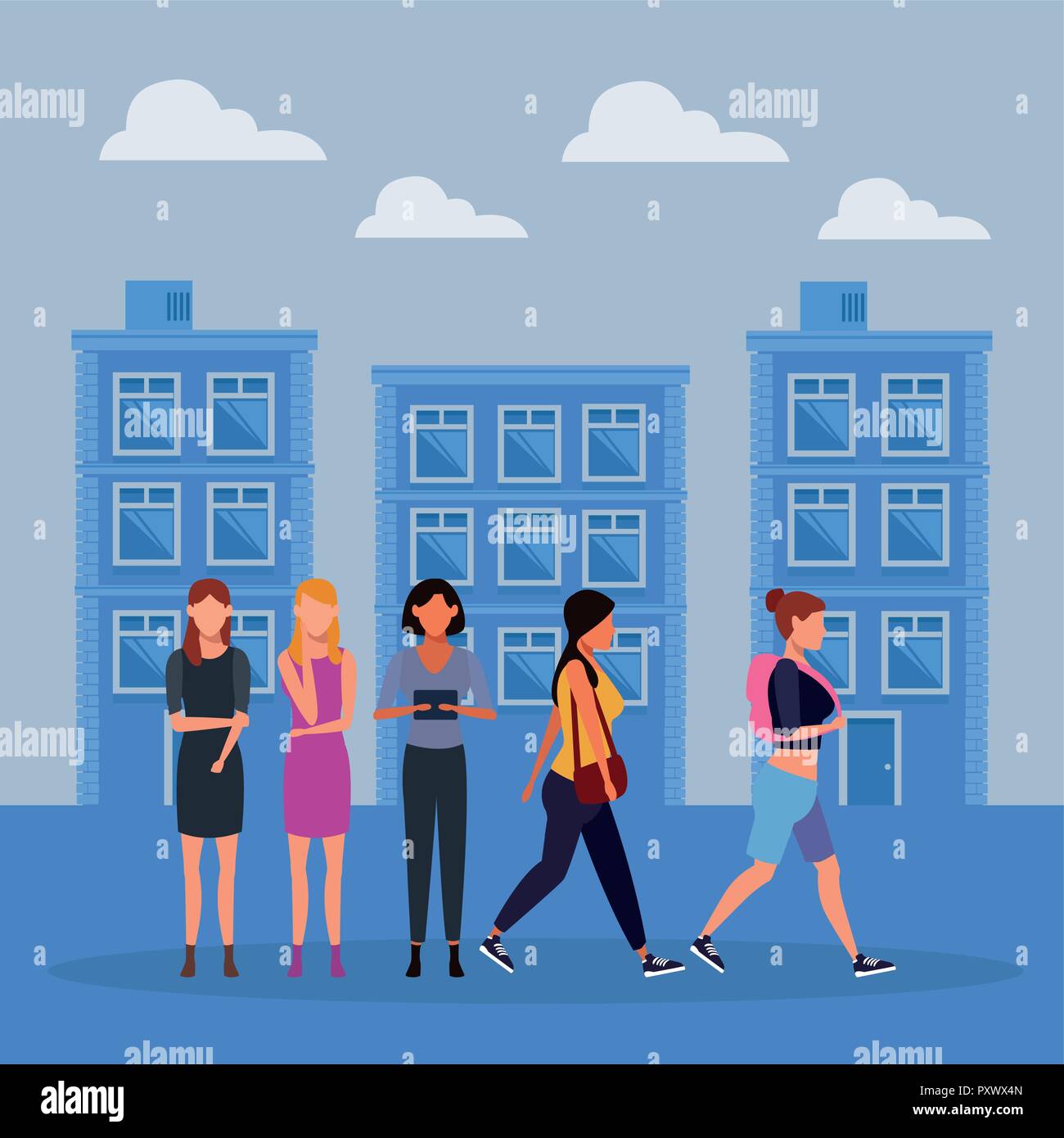 Crowd people crossing street anonymous Stock Vector Images - Alamy