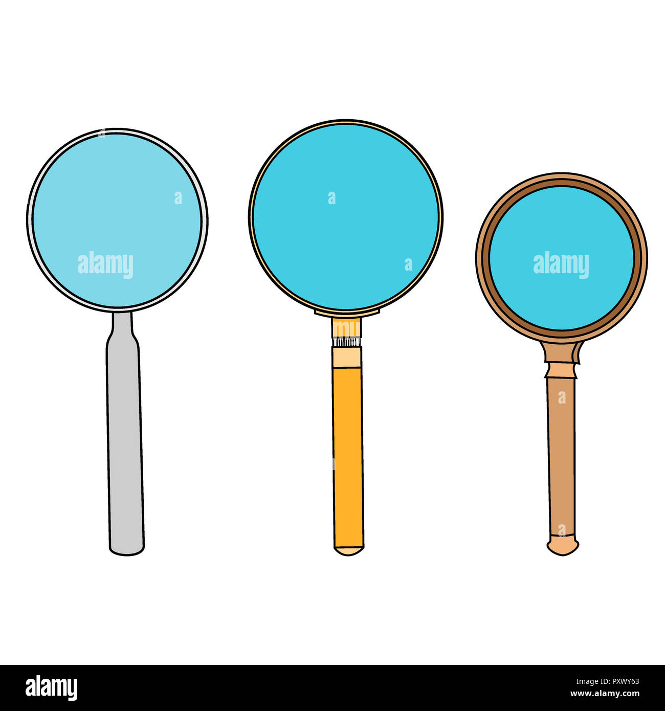 magnifying glass object set Isolated on white Stock Photo - Alamy