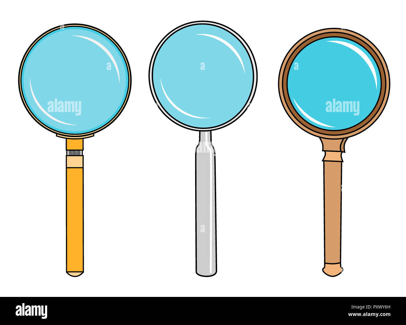 magnifying glass object set Isolated on white Stock Photo - Alamy