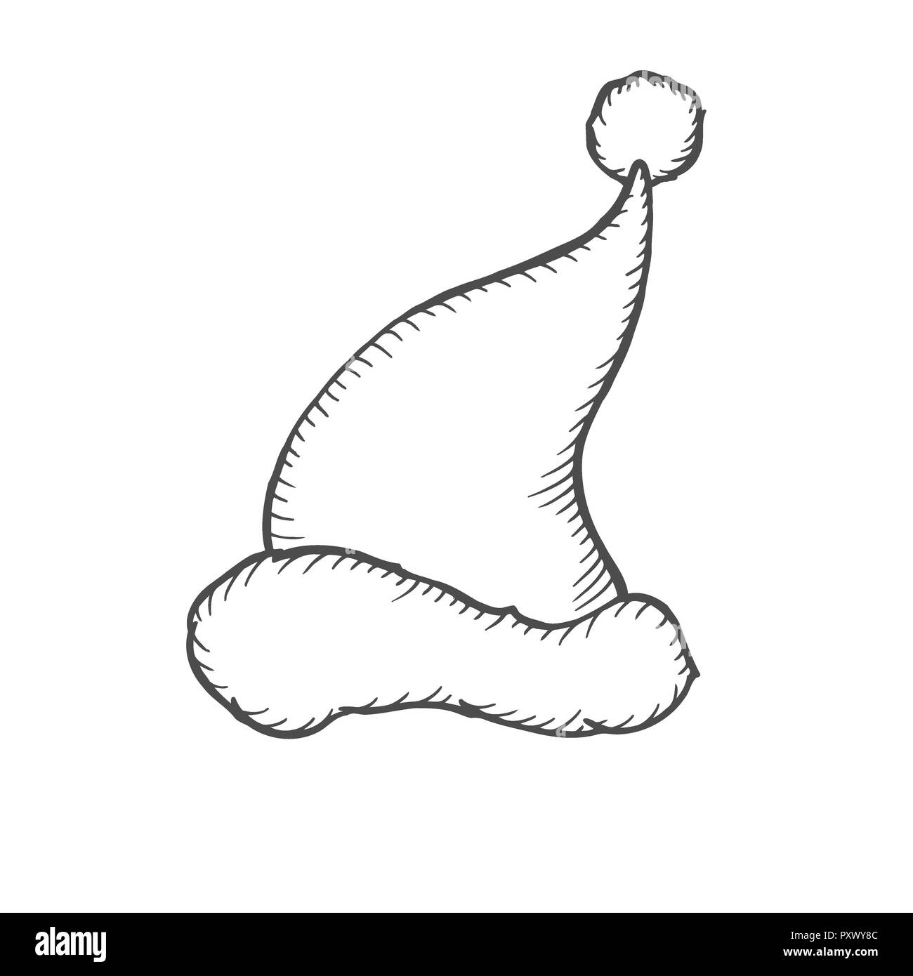 Hand drawn Sketch of Santa Hat. Doodle ink santa hat or sleeping cap ...