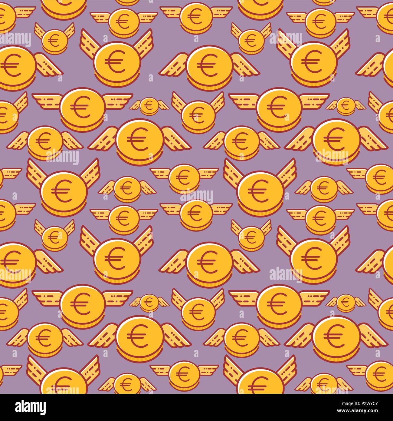 Euro coins with wings, seamless vector pattern, flat line design style ...