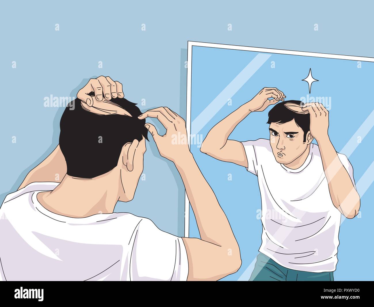 Vector Hair Loss Cartoon Young Man And Woman Serious Hair Loss