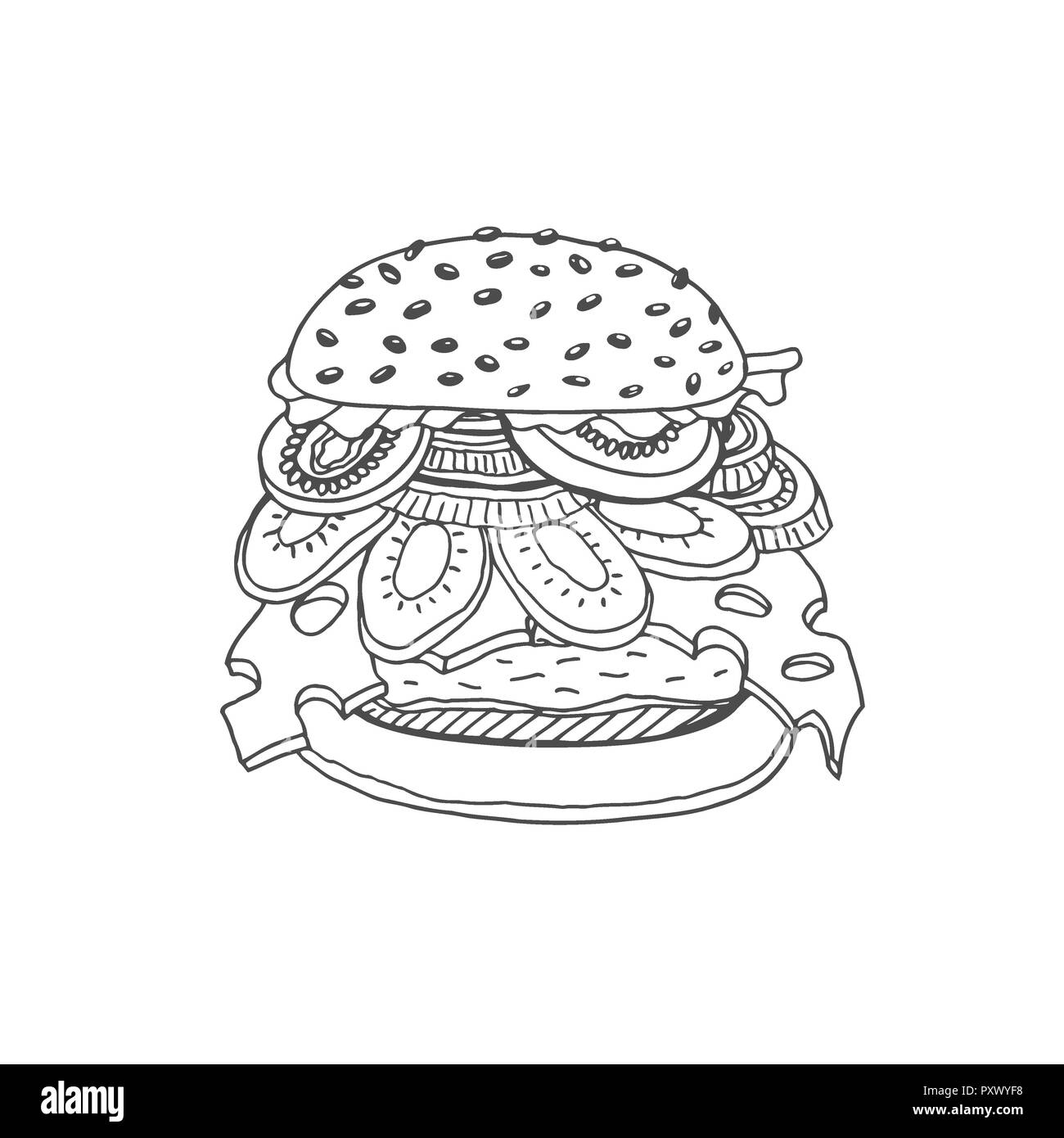 Hand drawn illustration of hamburger. Hand drawn illustration Stock ...
