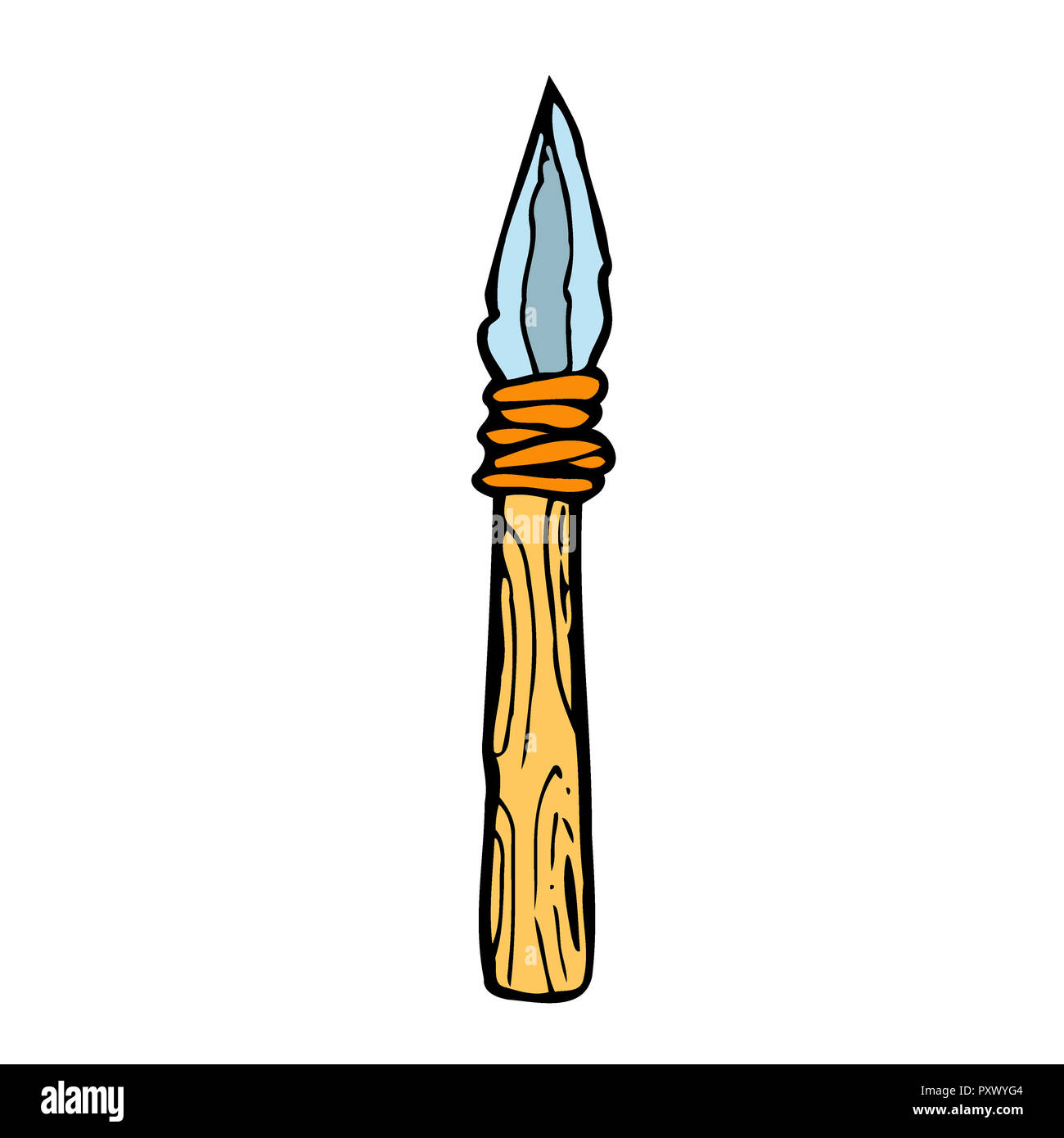 retro cartoon spear. Hand drawn colored illustration isolated on white ...