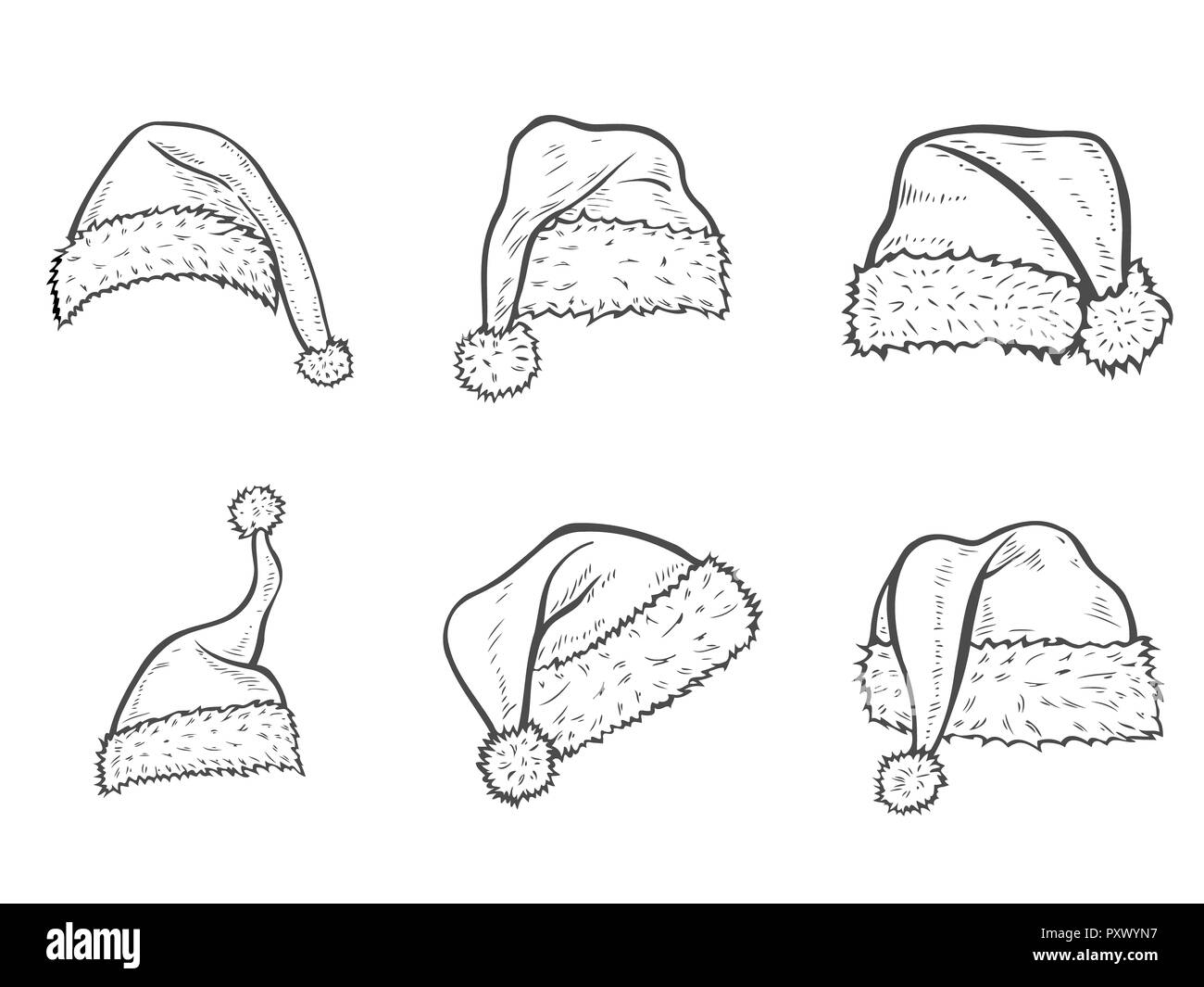 Hand drawn Sketch of Santa Hat. Doodle ink santa hat or sleeping cap ...