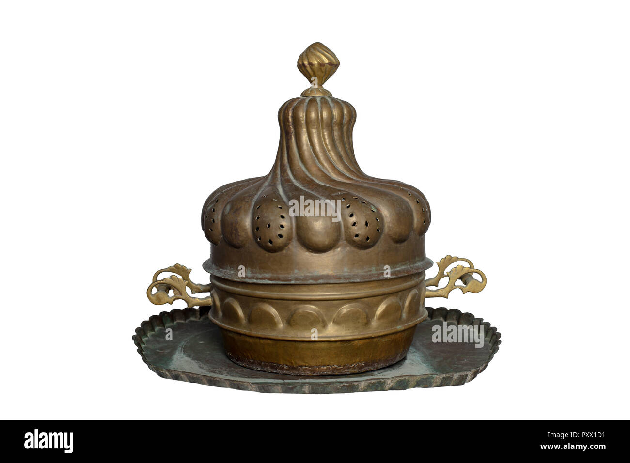 Vintage Large Hand Crafted Copper Brazier from 1940's on a white ...