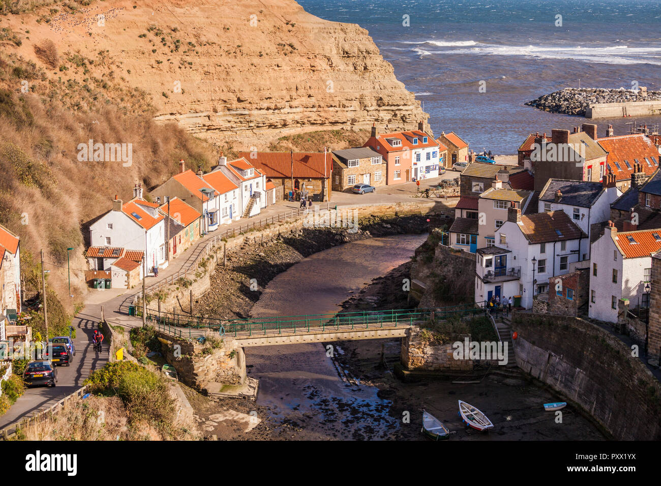 An elevated view of the village of Staithes,North Yorkshire,England,UK ...