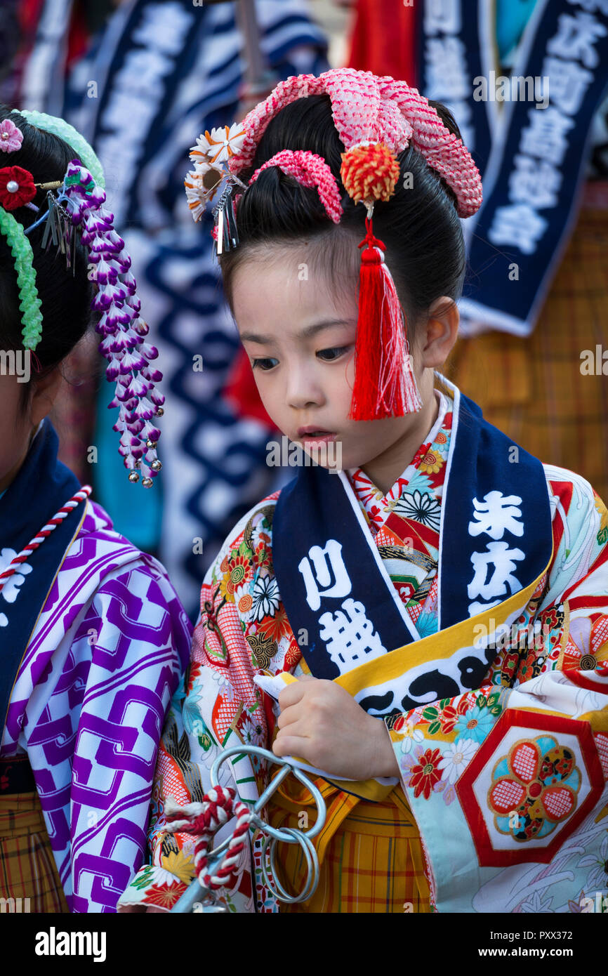 Younge girl in kimono for the Kawagoe Hikawa Festival, Kawagoe, Japan ...