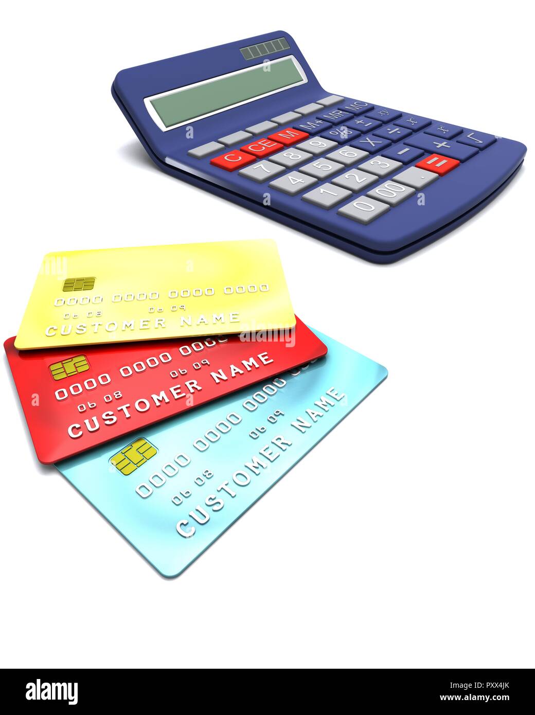 3D Render of generic credit cards with a calculator Stock Photo - Alamy
