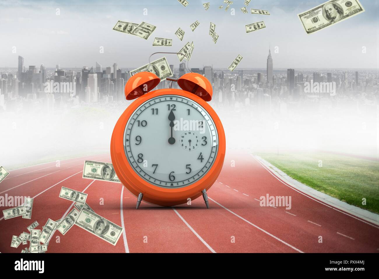 Digital composite of Alarm clock on running track Stock Photo - Alamy