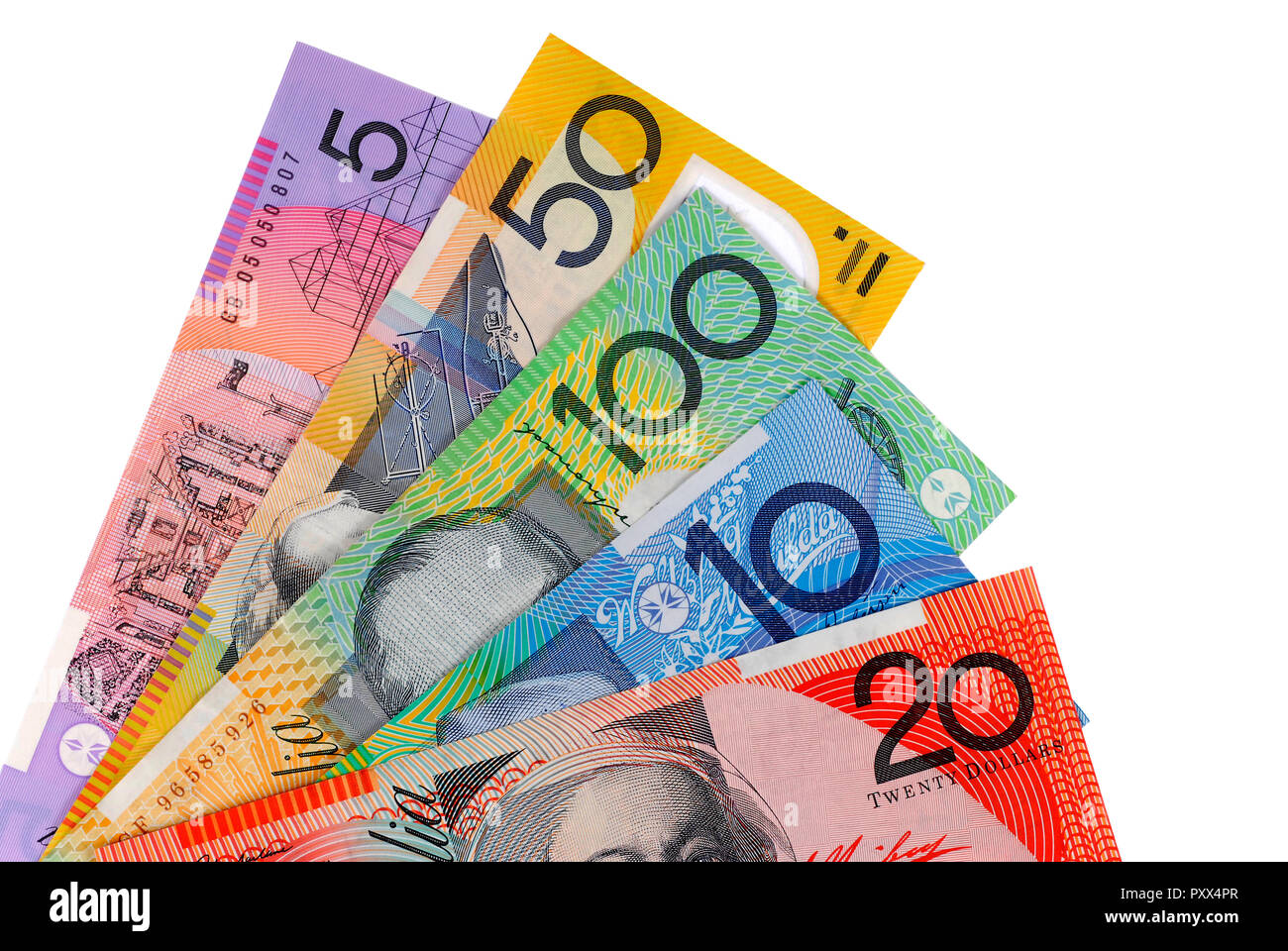 Australian dollar bills isolated on white Stock Photo - Alamy