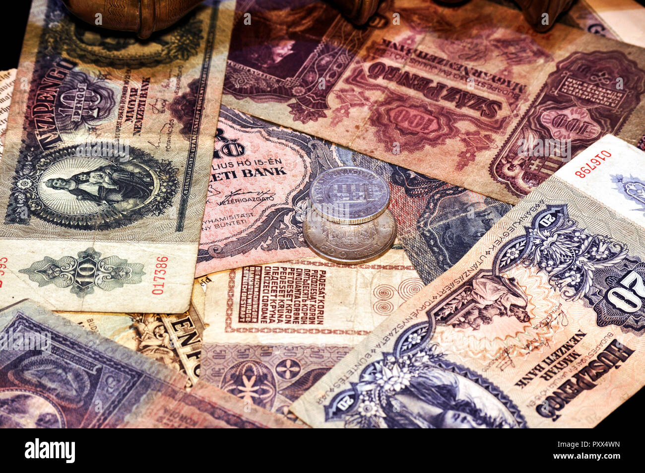 Bills and coins Stock Photo - Alamy