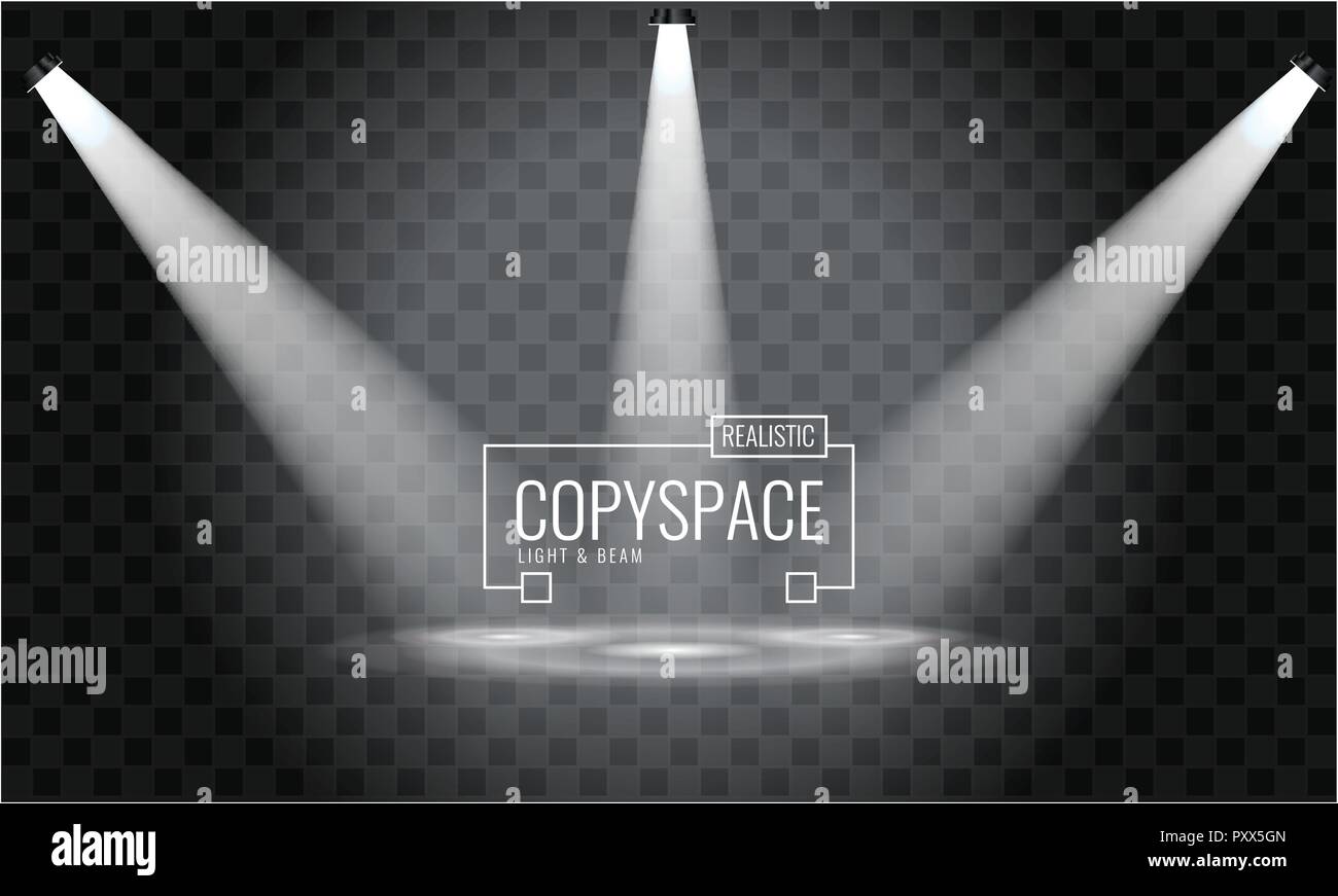 Three hanging spotlights design with direction of rays in one point on ...