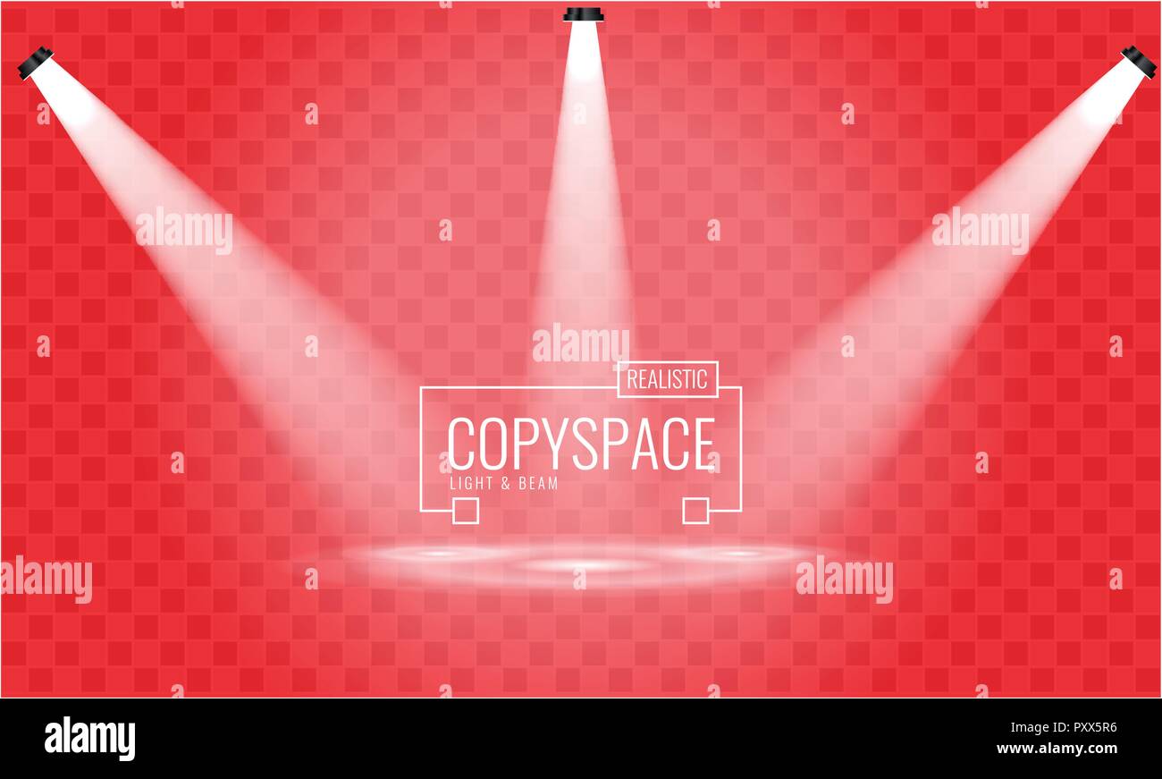 Three hanging spotlights design with direction of rays in one point on ...