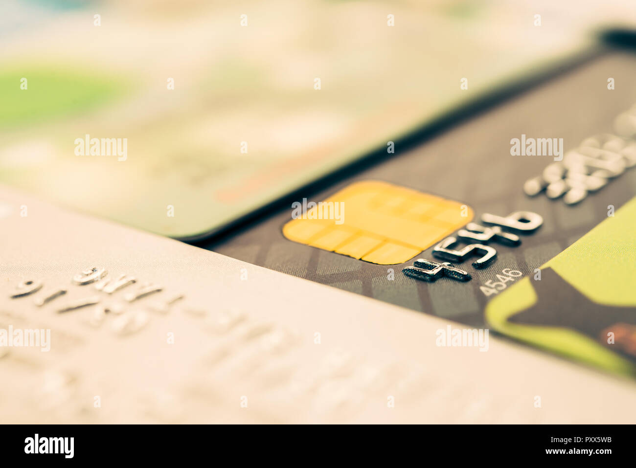 Selective focus point on Credit card background - Vintage effect style ...