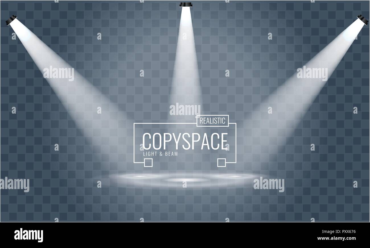 Three hanging spotlights design with direction of rays in one point on ...