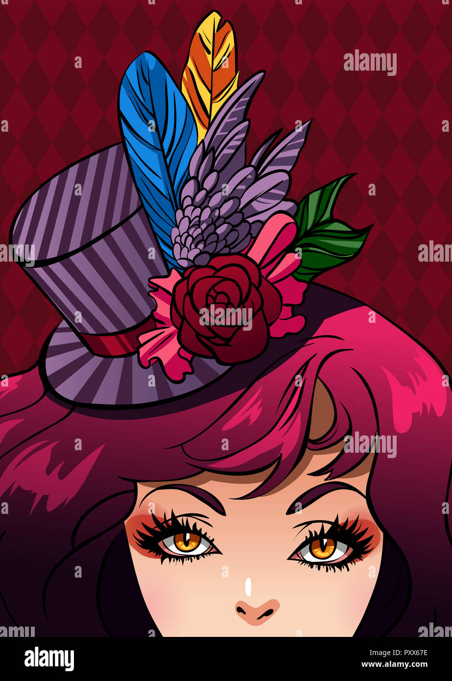 Woman with fancy hat.Vector illustration Stock Photo - Alamy