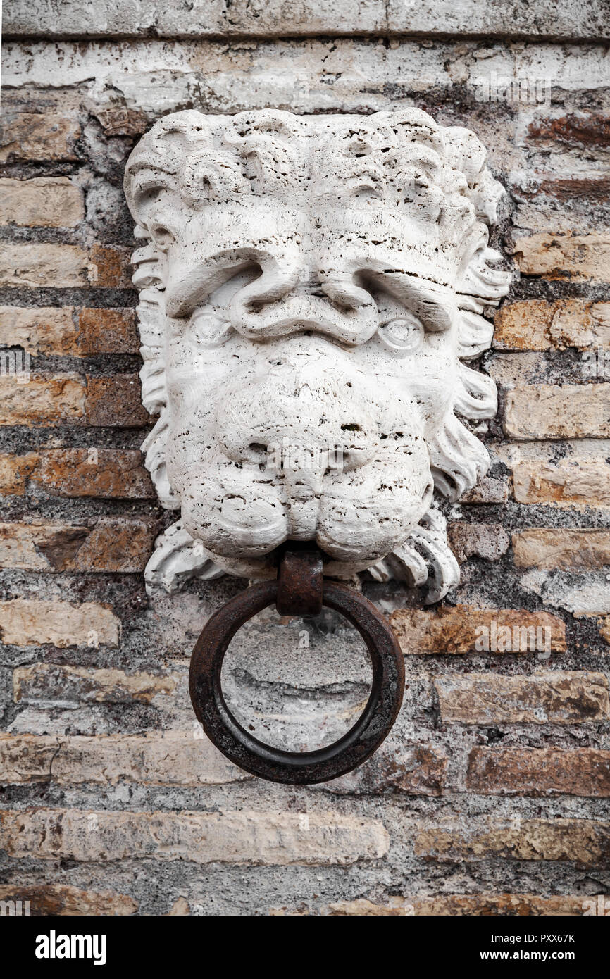 Stone lion head with ring on the facade of the Villa Medici, historic ...