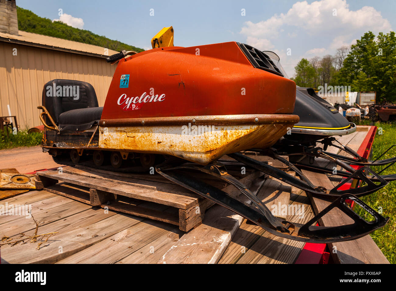 Old Cyclone Snow Mobile Stock Photo - Alamy