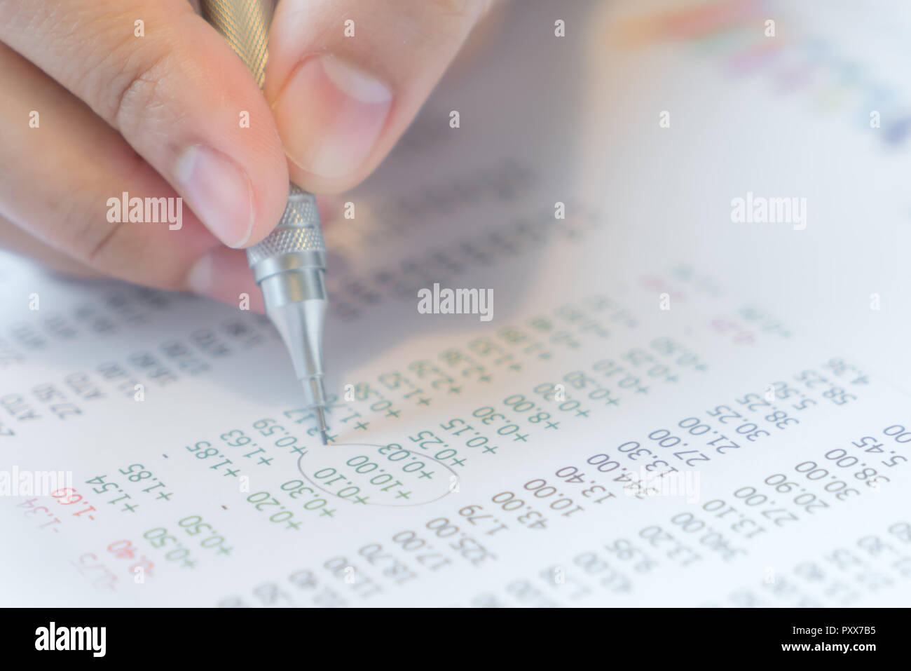 Hand write on Various financial charts on the table Stock Photo - Alamy