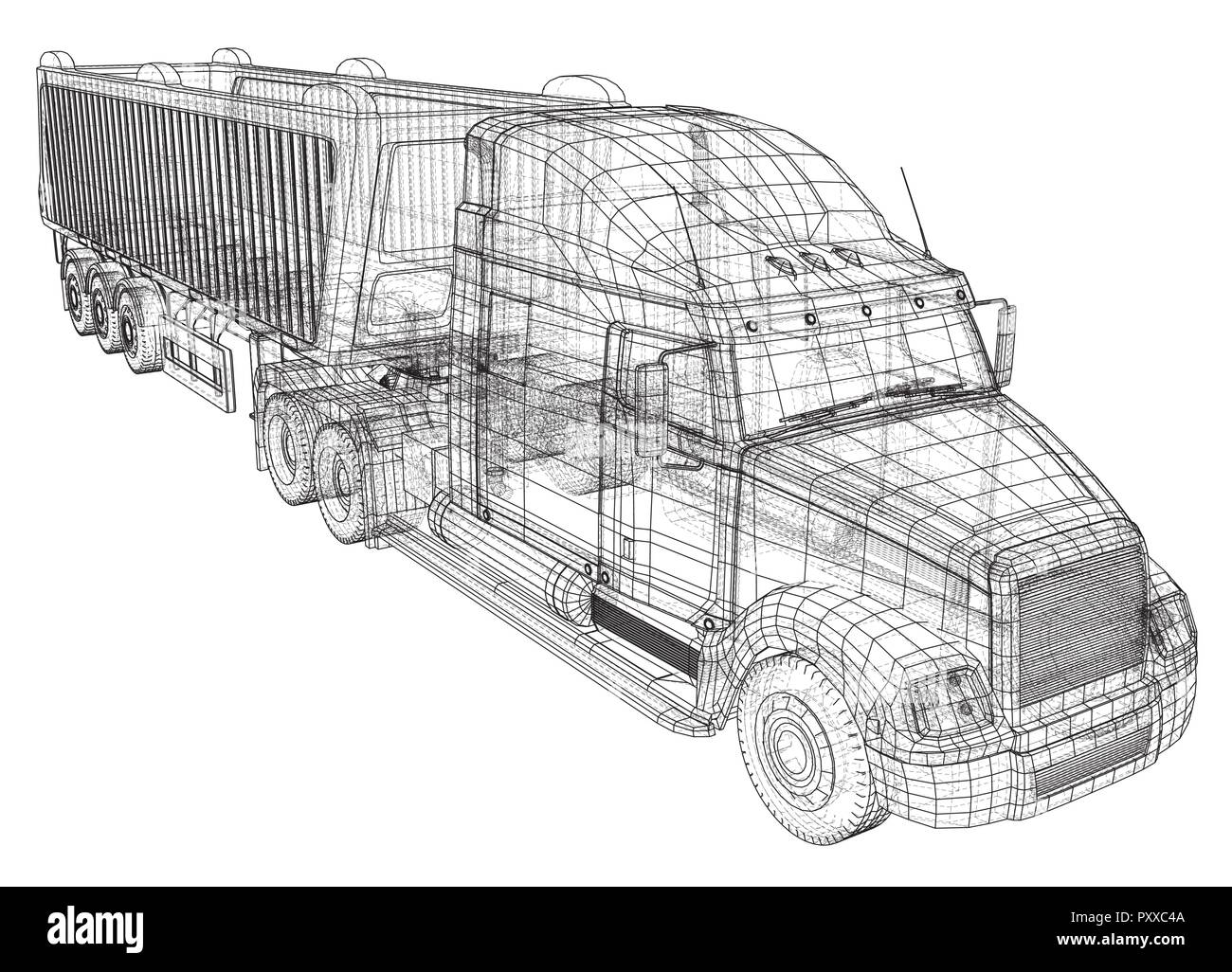 Dump truck vector illustration. Isolated white tipper lorry. Tracing ...