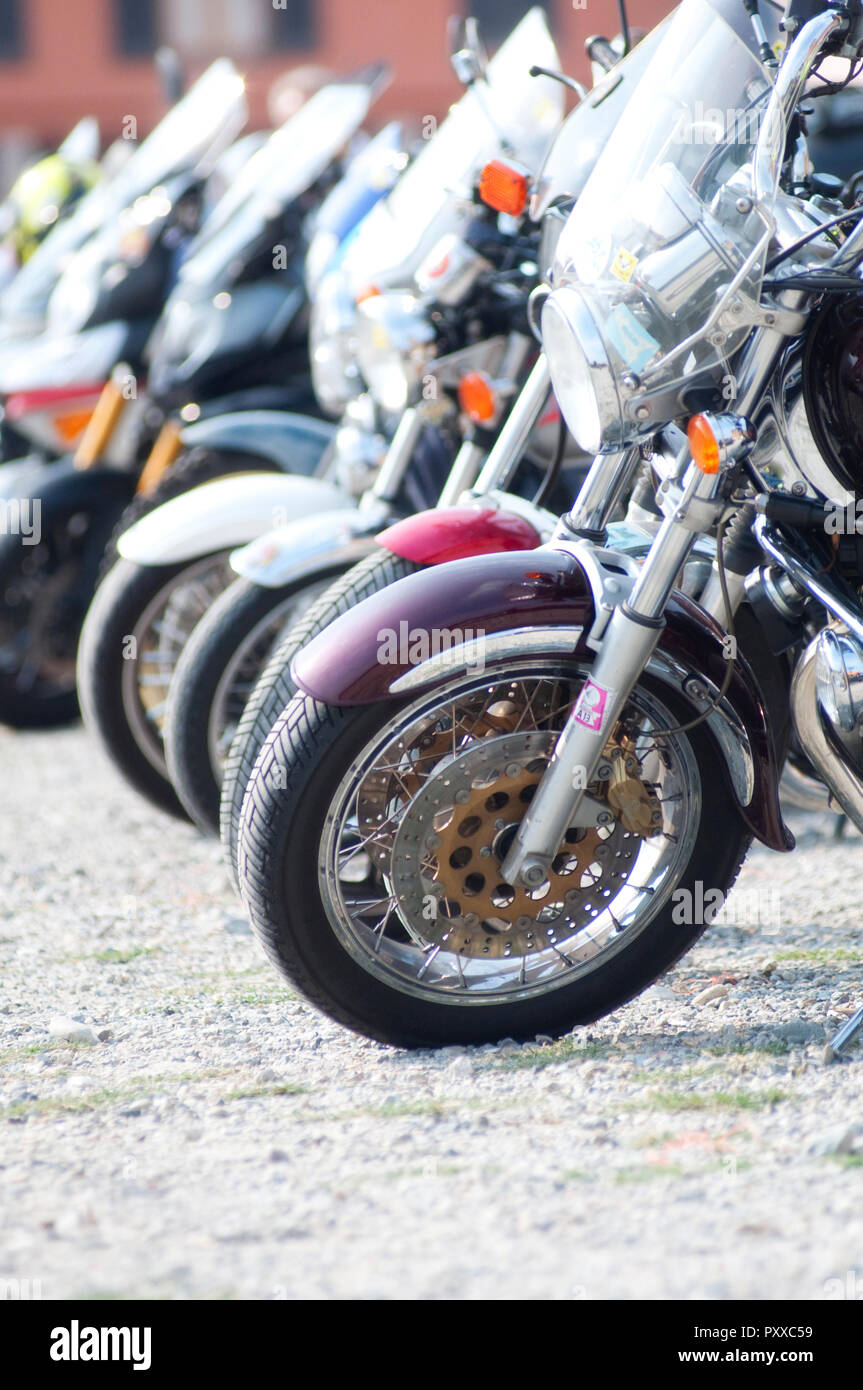 Motorbikes Parked in a Row Stock Photo - Alamy