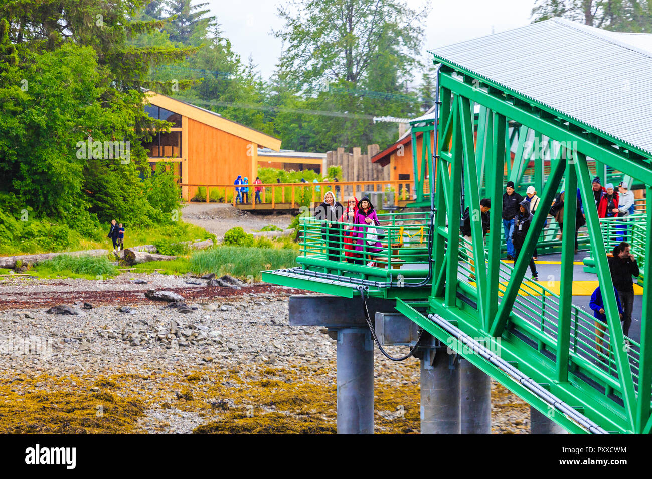 Tourists at Dock in Icy Strait Point Alaska Stock Photo - Alamy