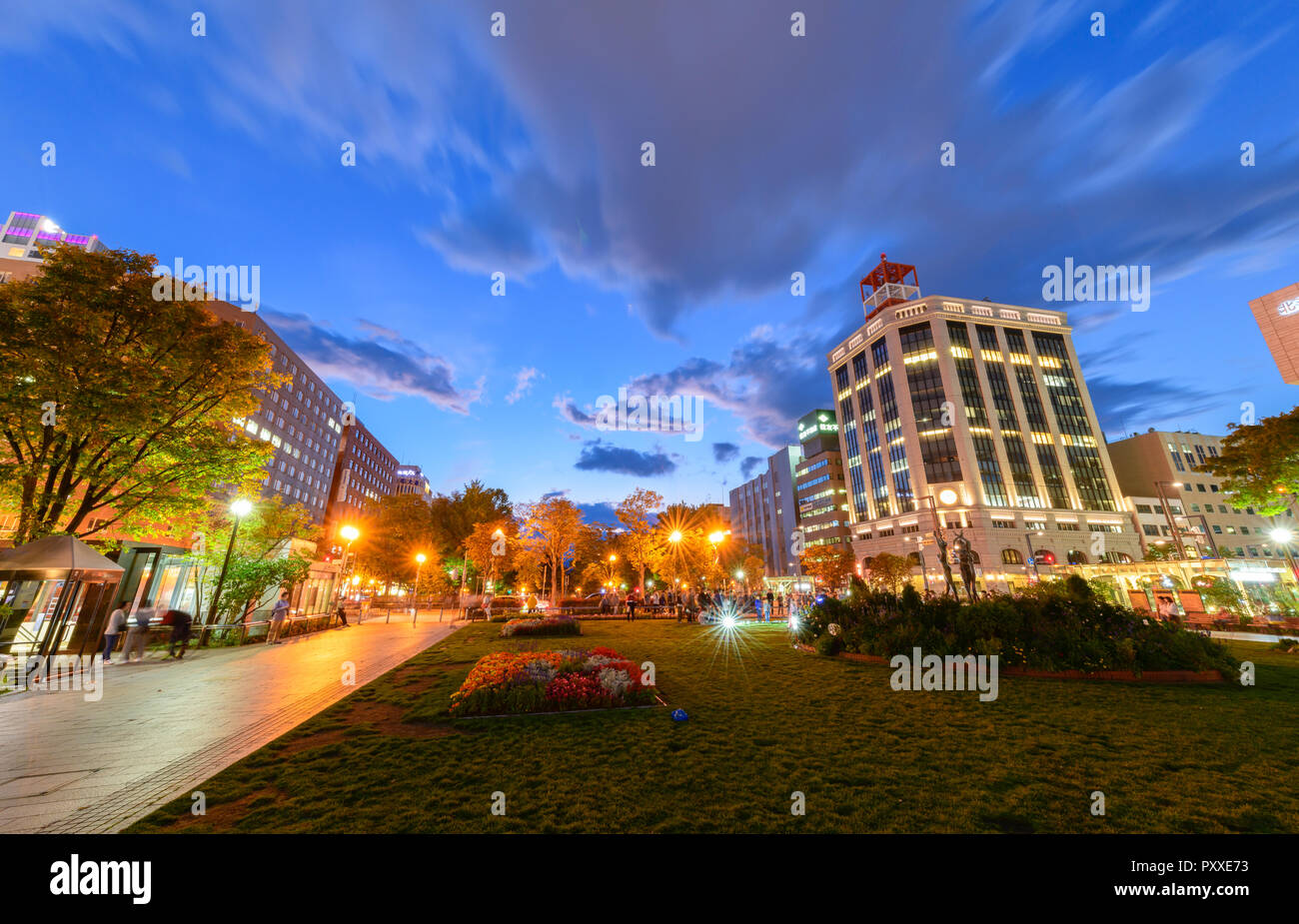 SAPPORO, HOKKAIDO, JAPAN - October 8, 2018: The scenery of Odori Park ...