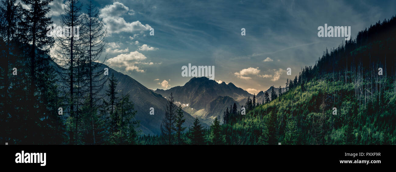Dark and dramatic view on the mountain peak in the valley Stock Photo ...