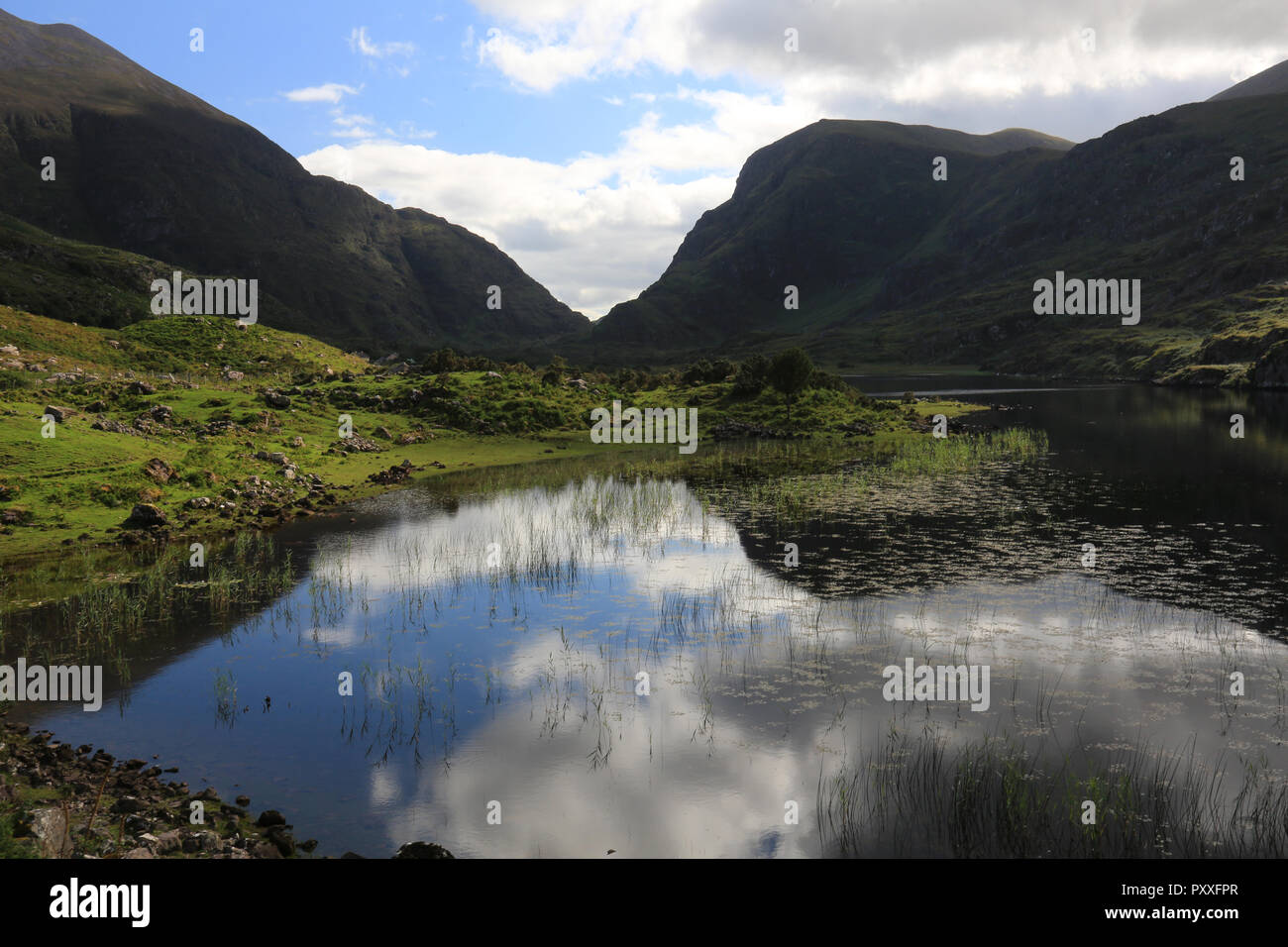 calm lake waters gap of dunloe, killarney, county kerry, ireland Stock ...