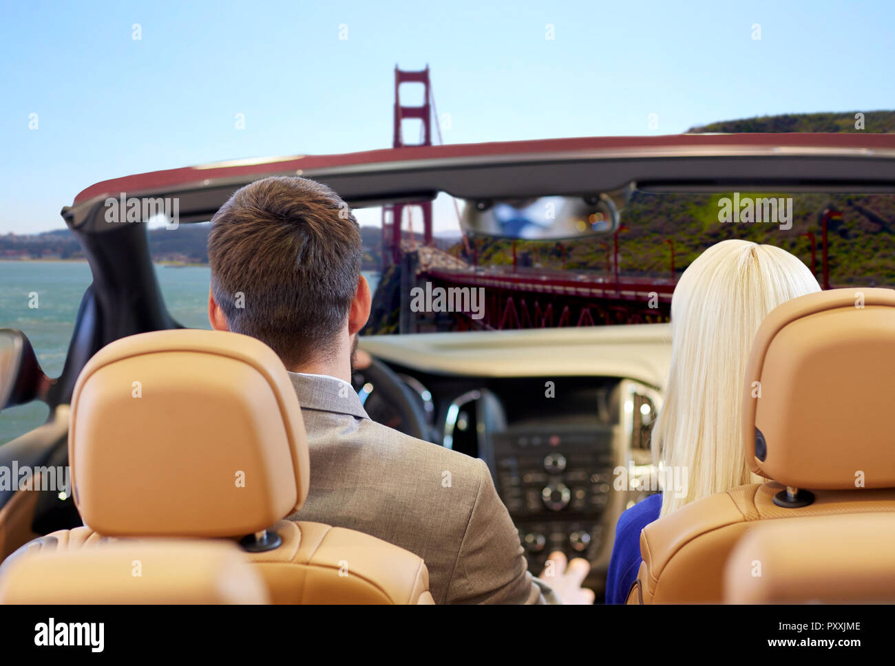 couple driving in car over golden gate bridge Stock Photo - Alamy