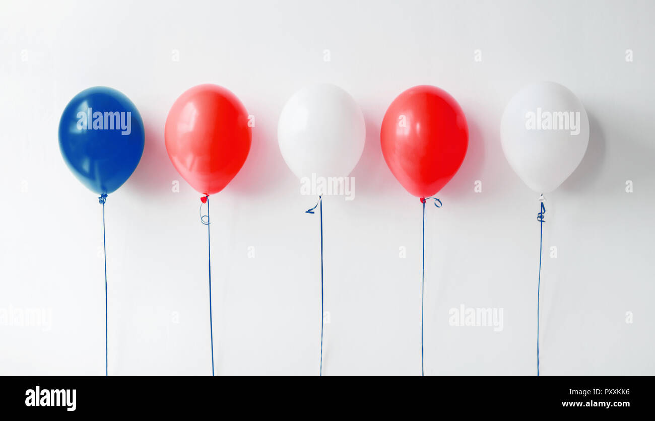party decoration with red, white and blue balloons Stock Photo - Alamy