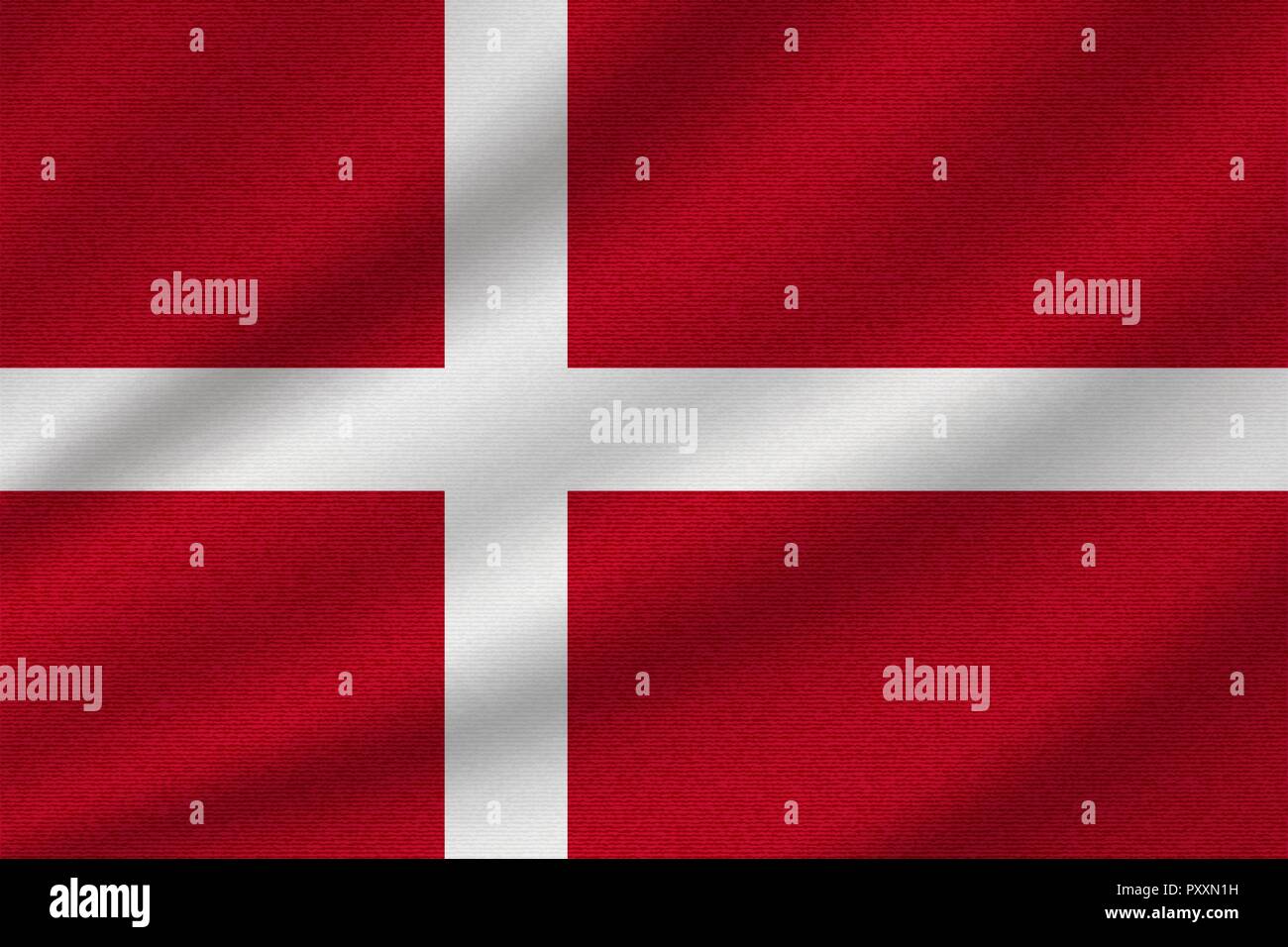 national flag of Denmark on wavy cotton fabric. Realistic vector ...
