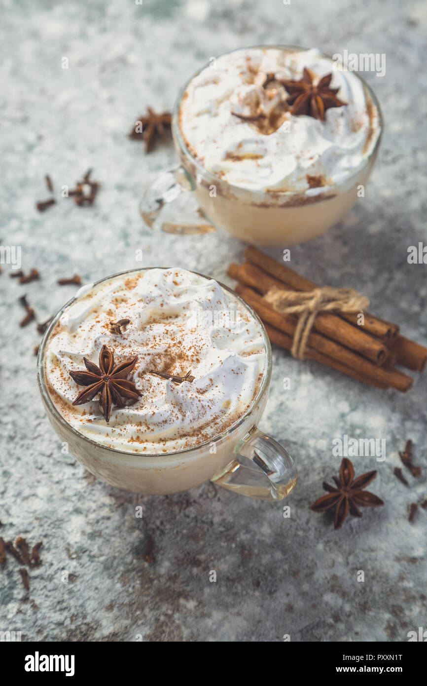 Chai latte and ingredients on concrete background Stock Photo - Alamy
