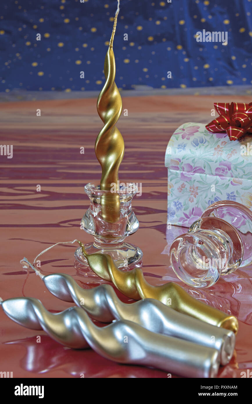 holiday candles gold color and silver glass candle holder with box and ...