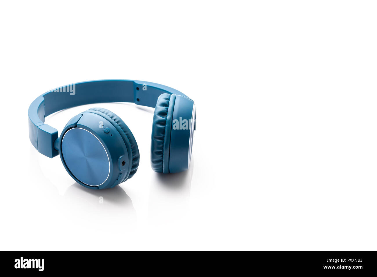 bluetooth blue headphone on white background studio packshot equipment ...