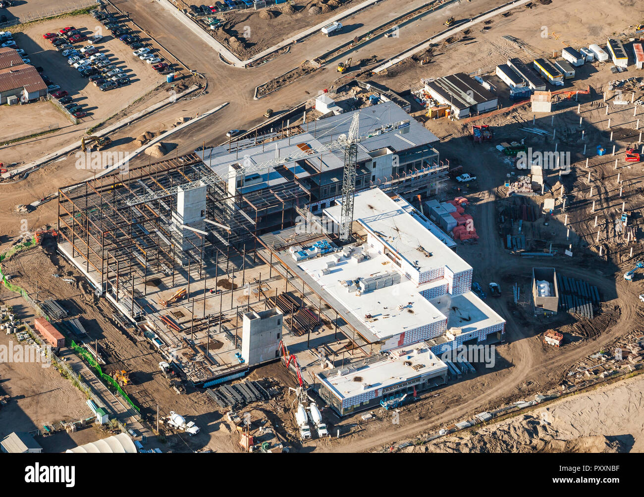 Aerial view of Police Service building under construction in downtown ...