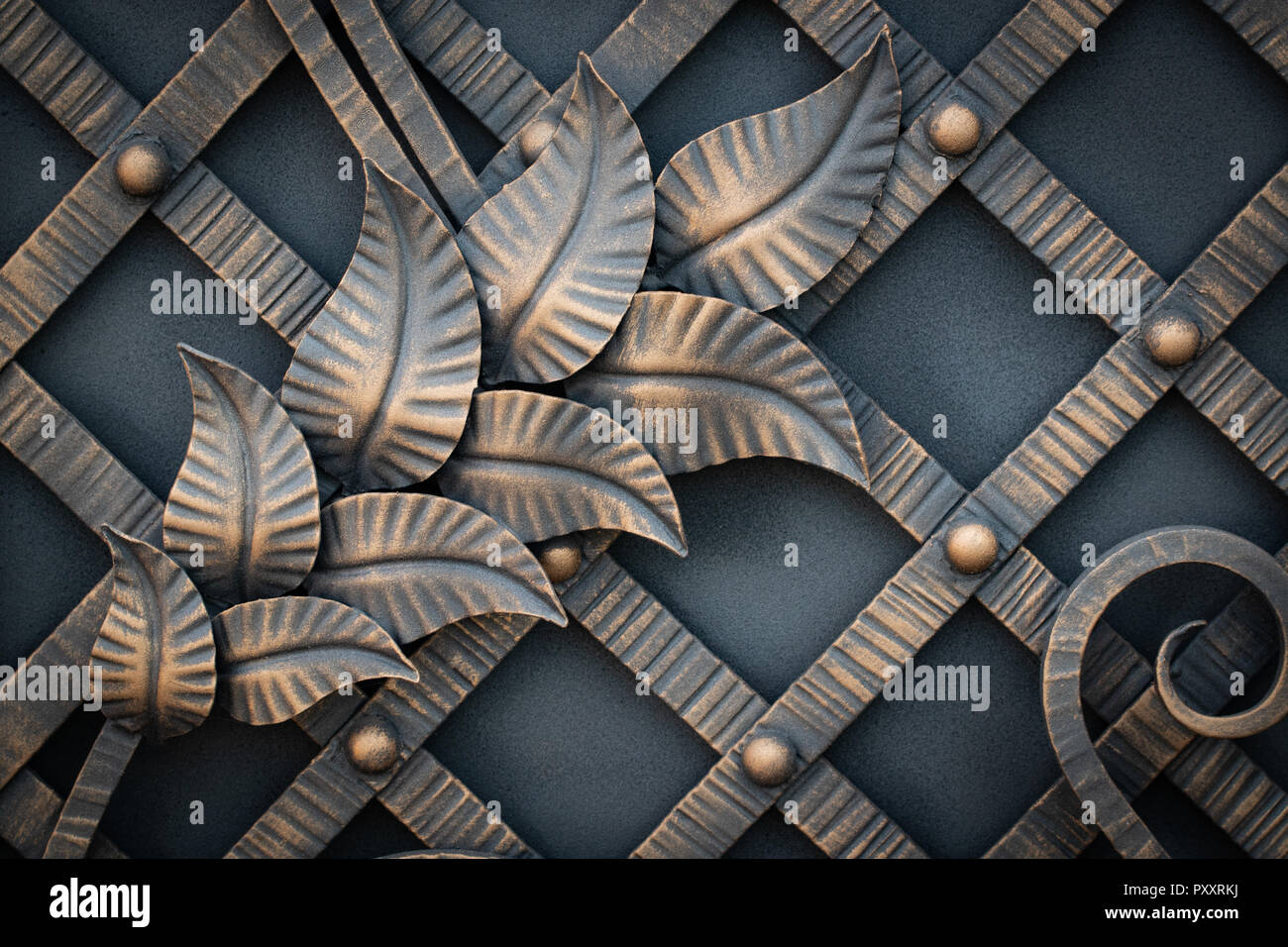 wrought-iron gates, ornamental forging, forged elements close-up Stock ...